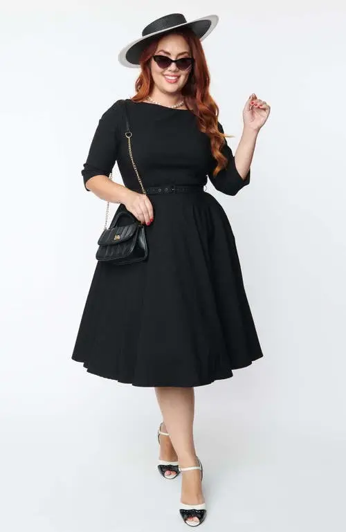 Unique Vintage Devon Swing Dress - Black