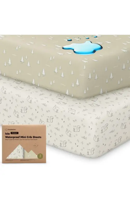 KEABABIES 2-pack Isla Protect+ Waterproof Mini Crib Sheets - Pine Grove