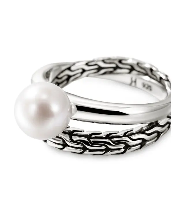 John Hardy Sterling Silver Freshwater Pearl Ring - White/silver