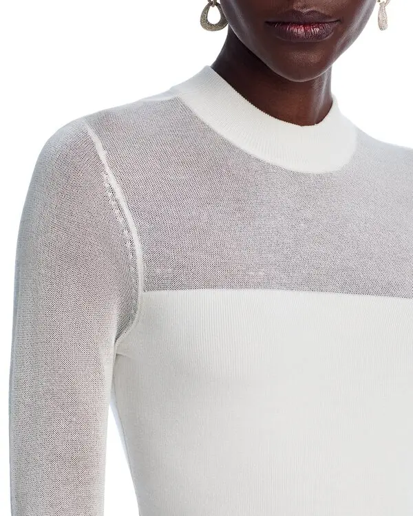 Aqua Sheer Knit Mock Neck Top - Ivory