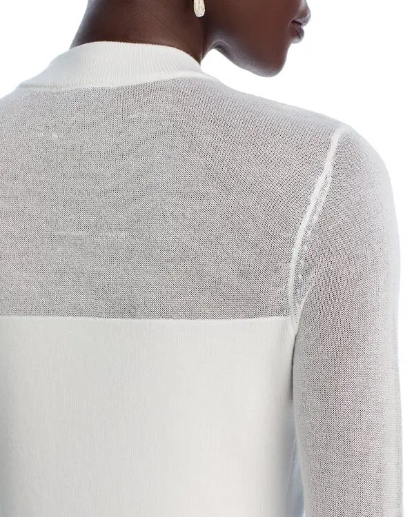 Aqua Sheer Knit Mock Neck Top - Ivory