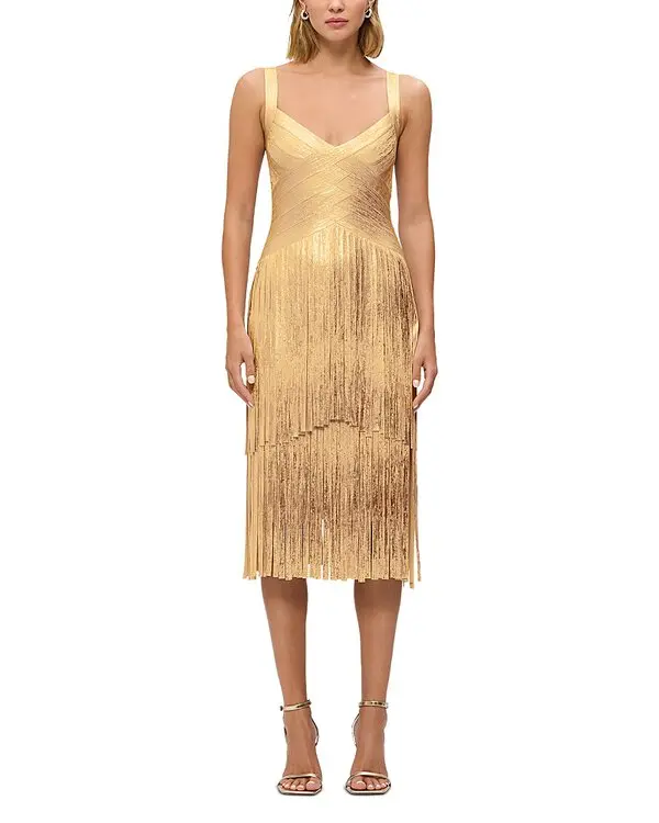Herve Leger Metallic Mischa Dress - Gold Foil