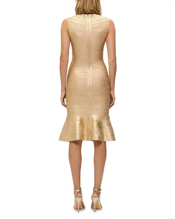 Herve Leger Metallic Sophie Dress In Gold Foil - 55% Off | Editorialist