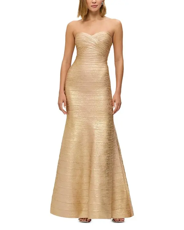 Herve Leger Metallic Sara Gown - Gold Foil