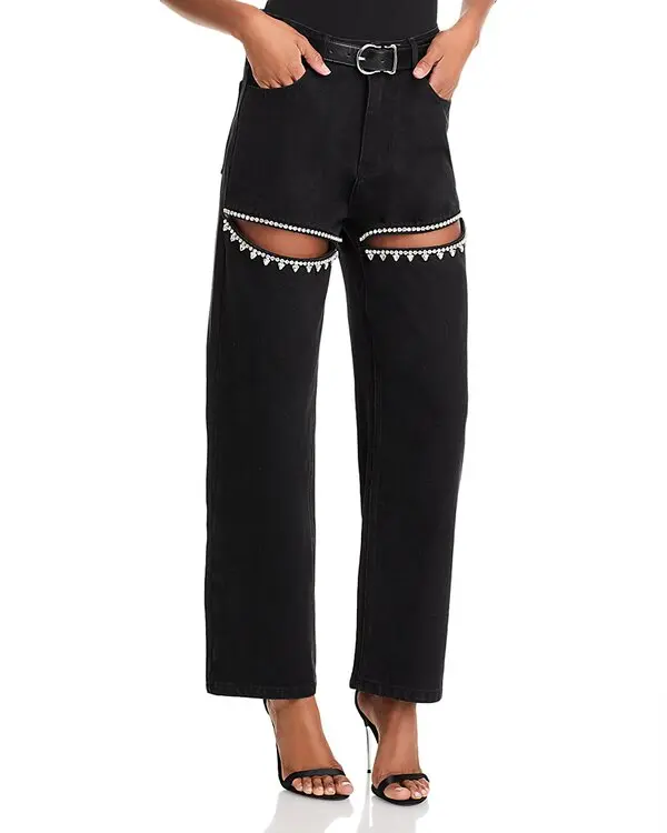 Steve Madden Rhinestone Trim Pants - Black