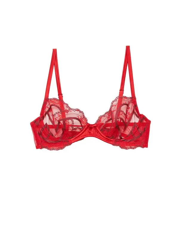 Fleur Du Mal Hendrix Embroidery Demi Bra - Rouge