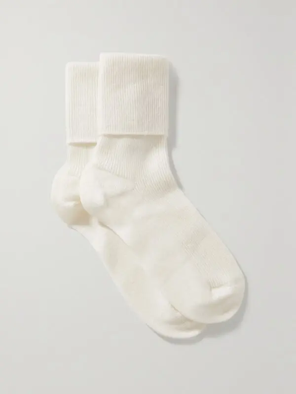 Johnstons Of Elgin Ribbed Cashmere-blend Socks - Neutrals