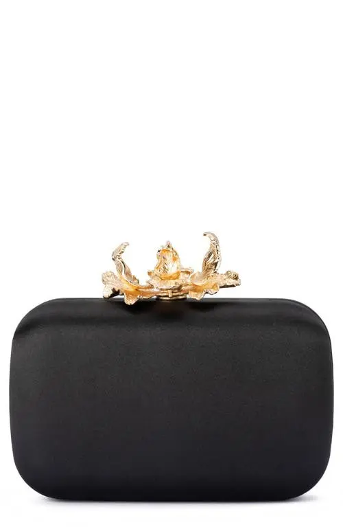 OLGA BERG Adele Orchid Lock Frame Clutch - Black