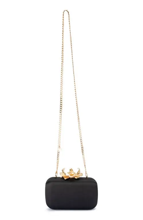 OLGA BERG Adele Orchid Lock Frame Clutch - Black