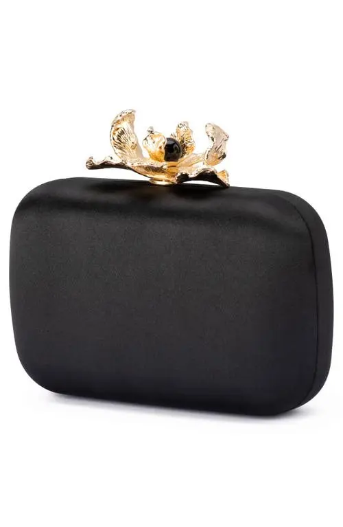 OLGA BERG Adele Orchid Lock Frame Clutch - Black