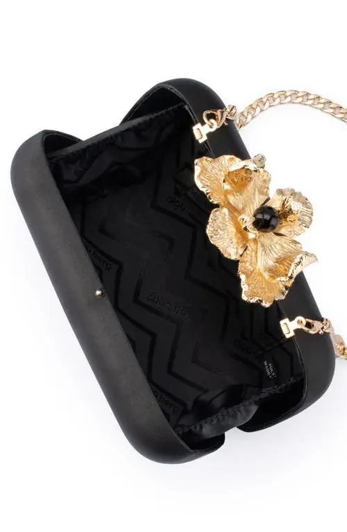OLGA BERG Adele Orchid Lock Frame Clutch - Black