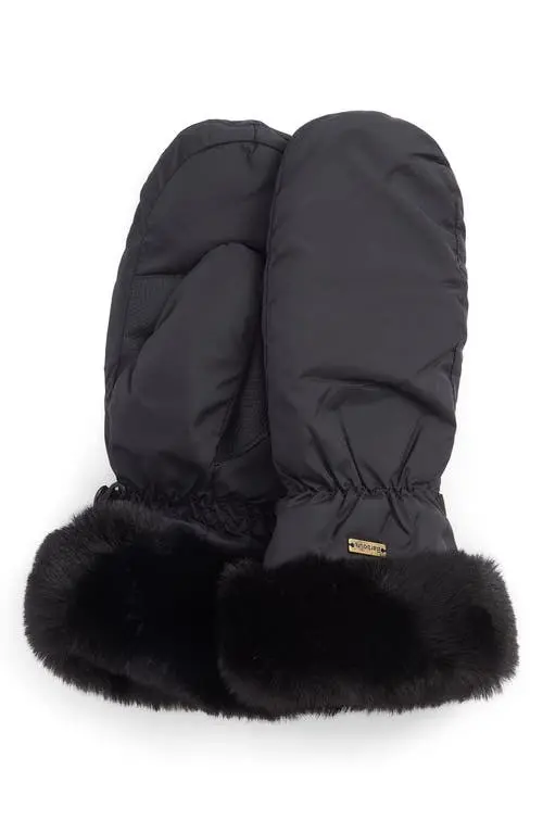 Barbour Primrose Waterproof Mittens With Faux Fur Trim - Black