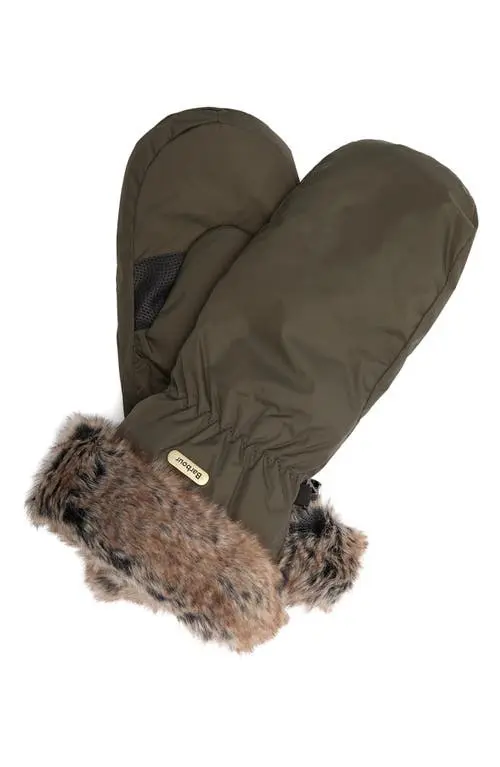 Barbour Primrose Waterproof Mittens With Faux Fur Trim - Forest