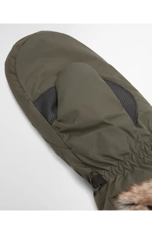 Barbour Primrose Waterproof Mittens With Faux Fur Trim - Forest