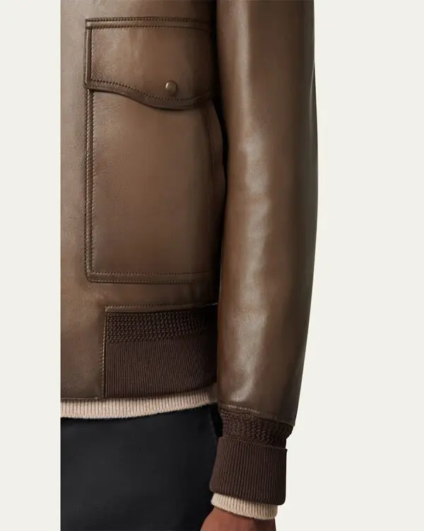 Berluti Leather Bomber Jacket With Shearling Collar