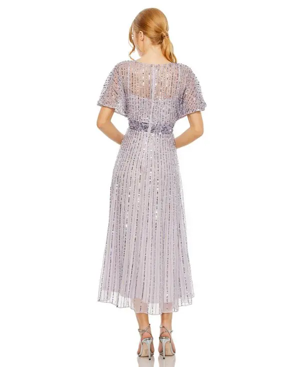 Mac Duggal Embellished Short Sleeve Dress - Lavender