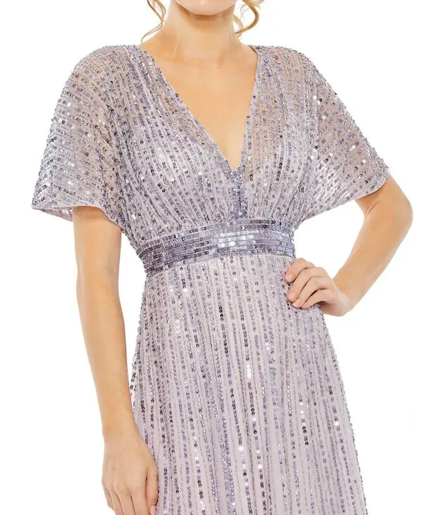 Mac Duggal Embellished Short Sleeve Dress - Lavender