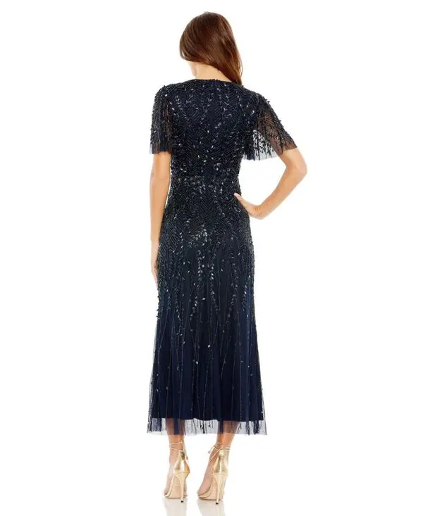 Mac Duggal Beaded Wrap Column Dress