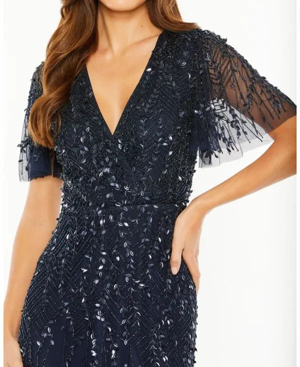 Mac Duggal Beaded Wrap Column Dress