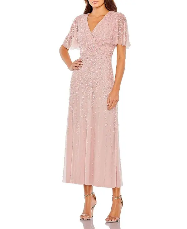Mac Duggal Beaded Wrap Column Dress