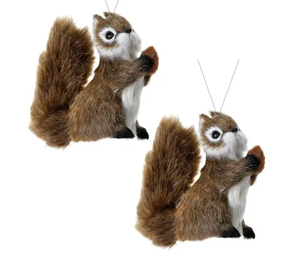 VALERIE PARR HILL 4' Furry Squirrel Ornament Set Of 2 Valerie - One-color