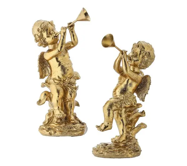 VALERIE PARR HILL 8 Cherub With Horn Set Of 2 Valerie - One-color