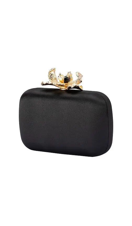 OLGA BERG Adele Orchid Lock Clutch - Black