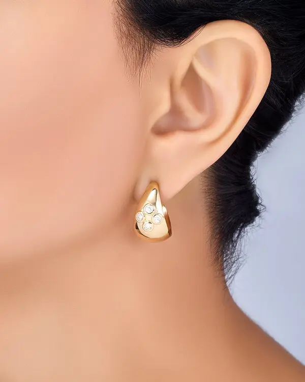 L. KLEIN 18k Yellow Dome Diamond Hoop Earrings