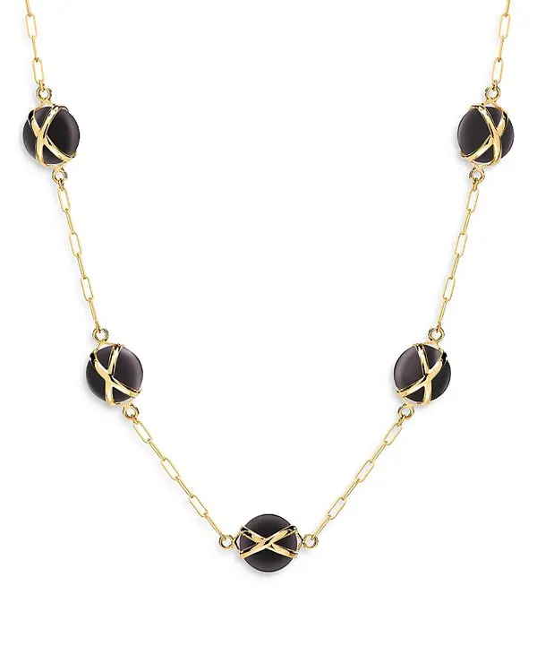 L. KLEIN 18k Yellow Gold Agate Paperclip Chain Necklace - Black/gold