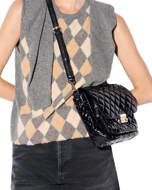 Mz Wallace Crosby Lock Medium Crossbody - Black Lacquer/light Gold