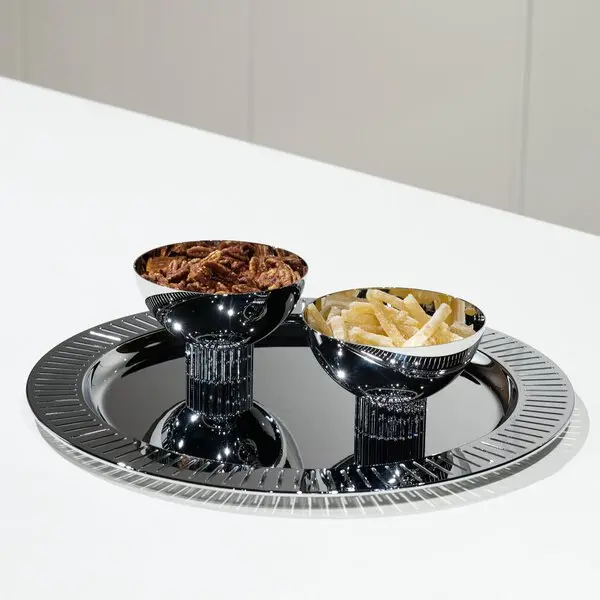 ANNA NEW YORK Striations Serving Tray Round - Silver
