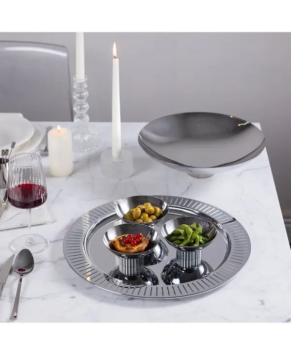 ANNA NEW YORK Striations Serving Tray Round - Silver
