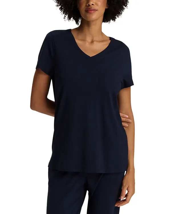 Hanro Sleep & Lounge Short Sleeve V-neck Shirt - Deep Navy
