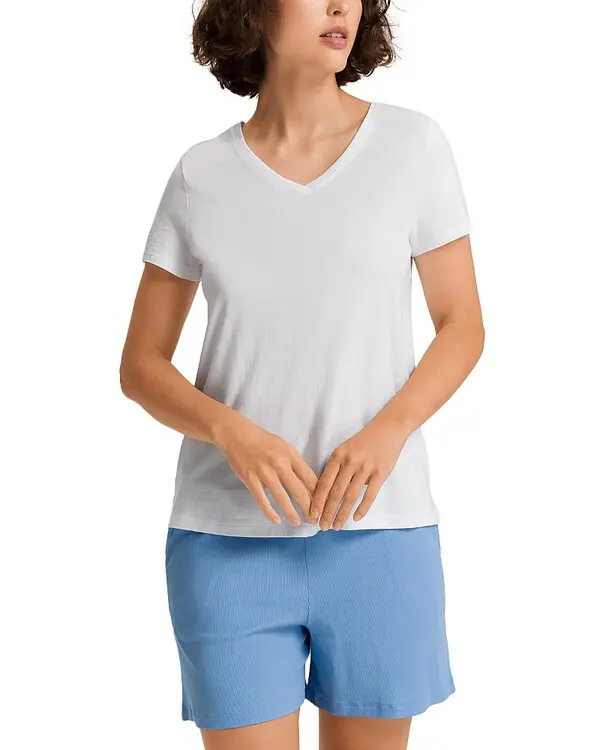 Hanro Sleep & Lounge Short Sleeve V-neck Shirt - White