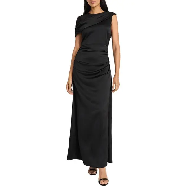 Maggy London Draped Mesh-shoulder Satin Dress - Black