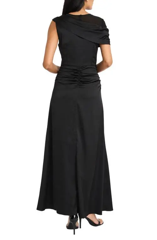 Maggy London Draped Mesh-shoulder Satin Dress
