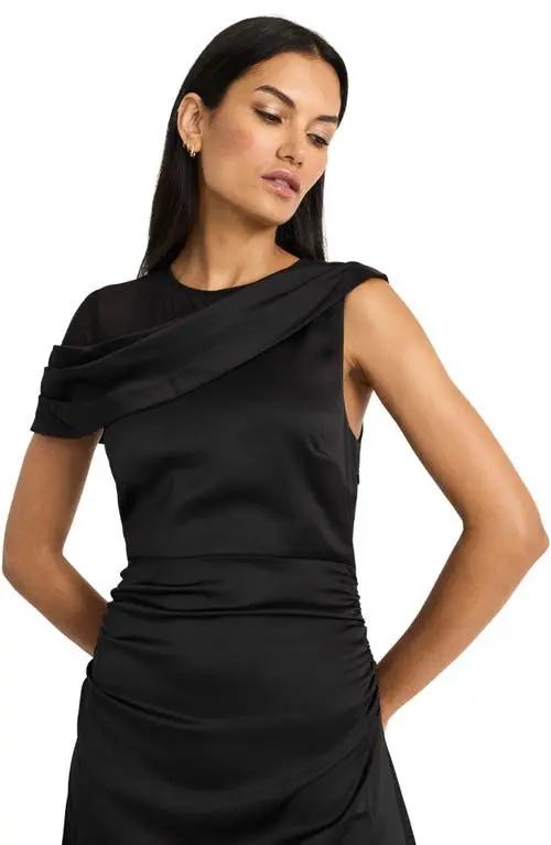 Maggy London Draped Mesh-shoulder Satin Dress