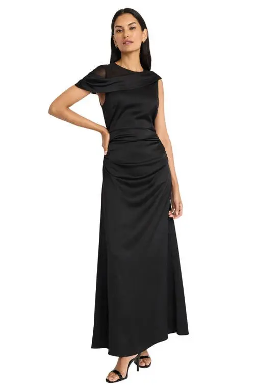 Maggy London Draped Mesh-shoulder Satin Dress