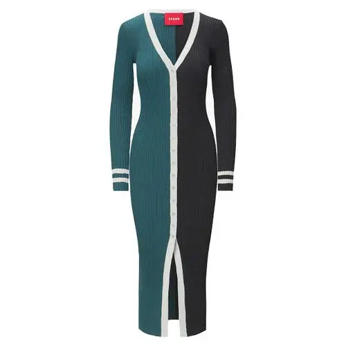 Staud Black Philadelphia Eagles Shoko Knit Button-up Sweater Dress