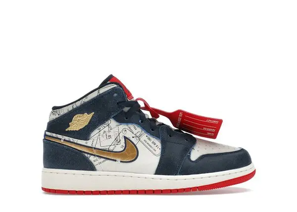 JORDAN 1 Mid Se Take Flight - Armory Navy Blue/metallic Gold/pale Ivory