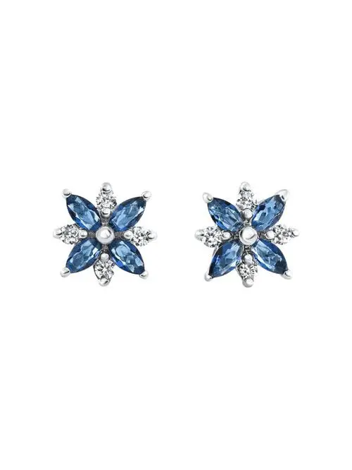 BLISS DIAMOND Stud Earrings With Sapphire And Lab Grown Diamond - 14k White Gold