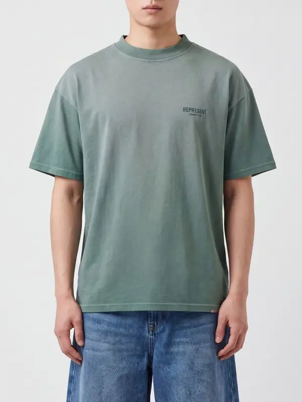REPRESENT Crew Neck Cotton T-shirt With Contrast Logo - Green