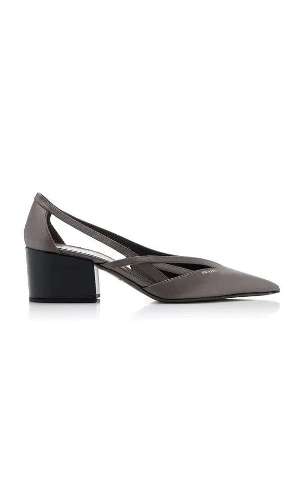 Prada Laser-cut Pointed-toe Satin Pumps - Grey