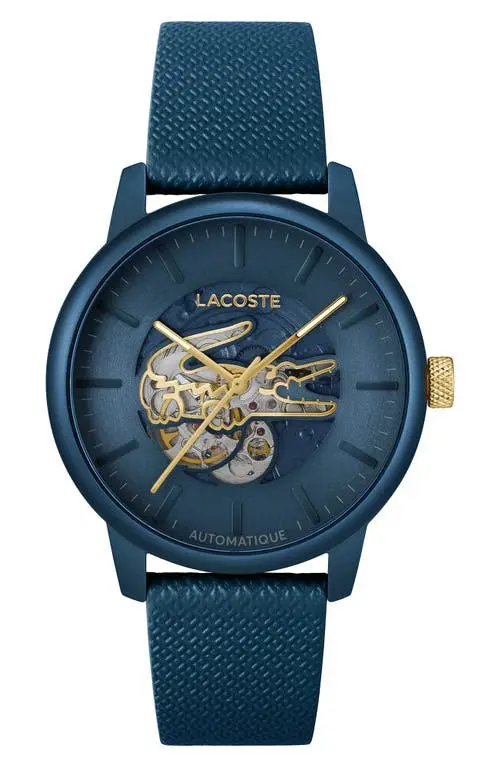 Lacoste 12.12 Automatique Leather Strap Watch - Blue