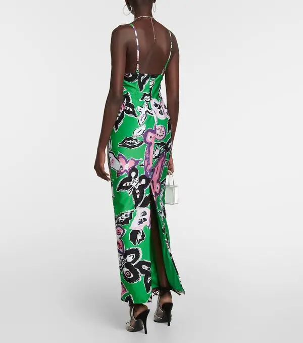 AREA Halterneck Embellished Printed Gown