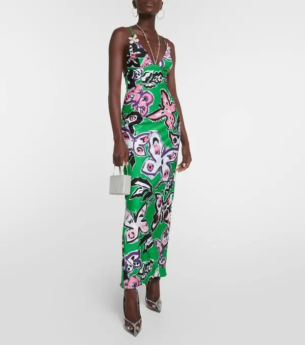 AREA Halterneck Embellished Printed Gown