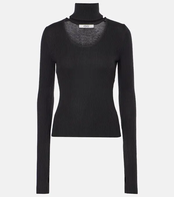 DIDU Cutout Ribbed-knit Turtleneck Top