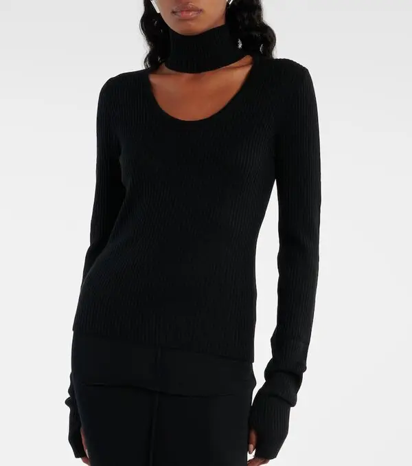 DIDU Cutout Ribbed-knit Turtleneck Top