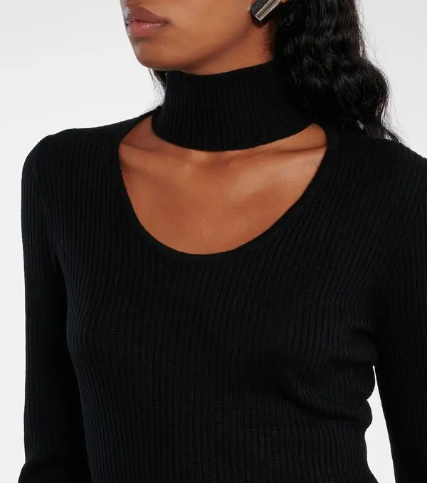 DIDU Cutout Ribbed-knit Turtleneck Top
