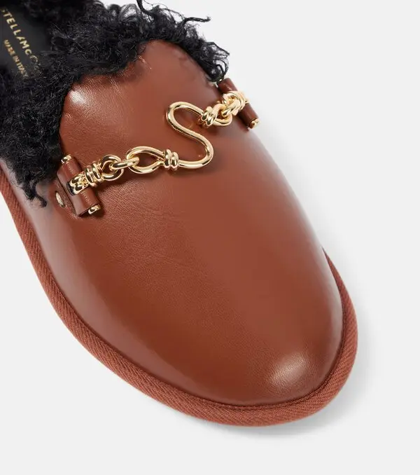 Stella McCartney Ryder Teddy-trimmed Faux Leather Mules - Multicoloured